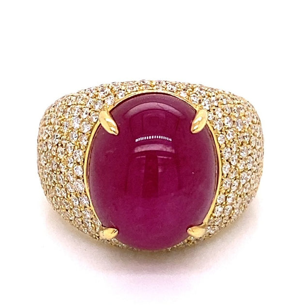 Cabochon ruby and diamond ring store
