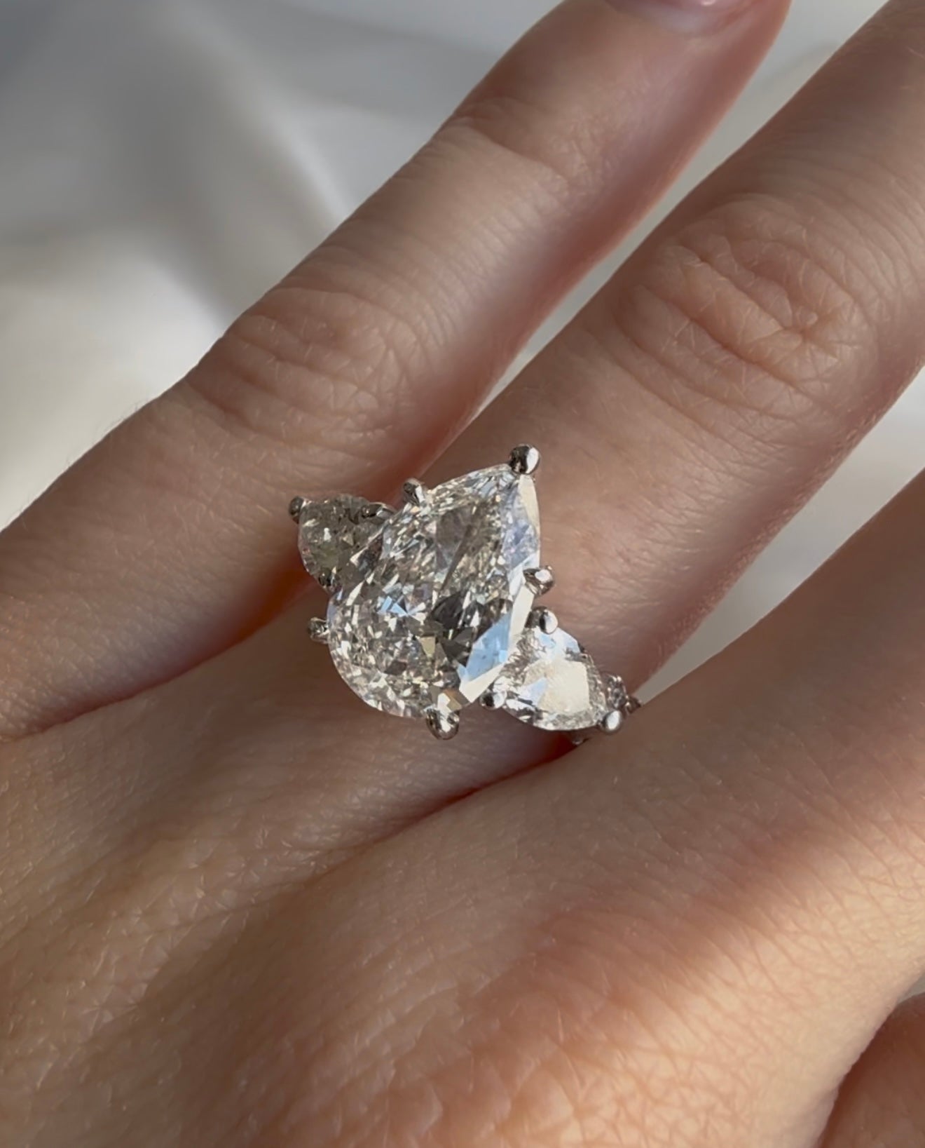 2.71ct Pear Shaped Diamond with Diamond Side Stones Engagement Ring ...