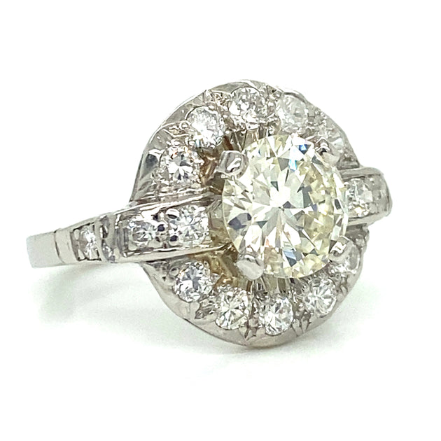 Antique 1.20 CT Round Brilliant Diamond Engagement Ring Set in Platinu ...